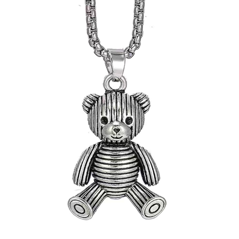 Silver Titanium Teddy Bear Extra Long Chain - Gem